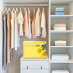innewgogo Sunflowers Storage Bins with Lids for Organizing Collapsible Storage Boxes with Handles Oxford Cloth Storage Cube Box for Toys