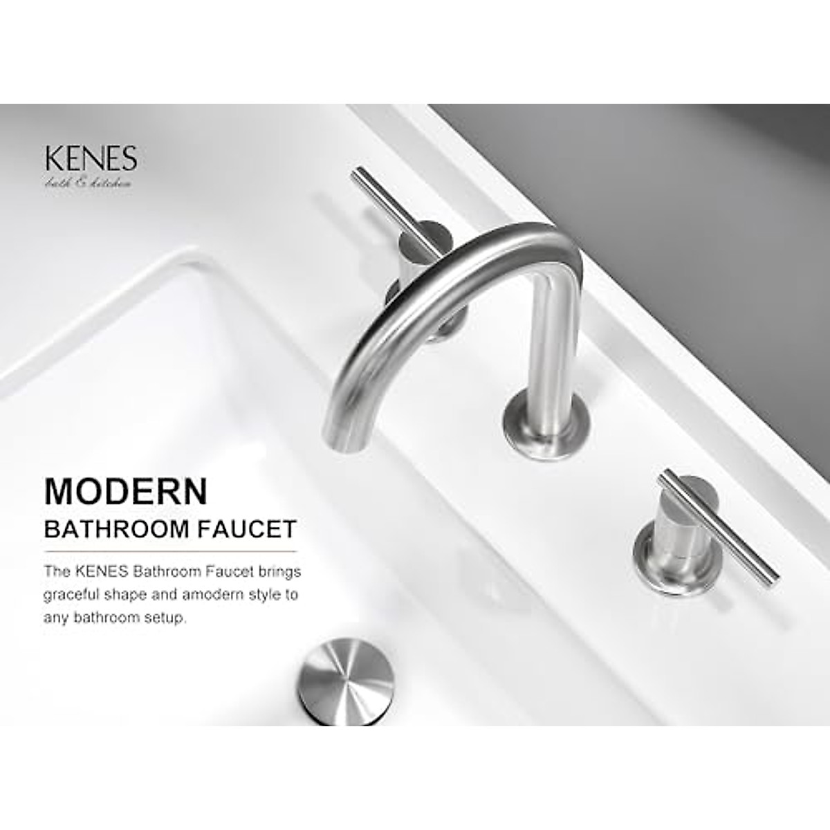 KENES Widespread Bathroom Faucet, Brushed Nickel 2 Handle 8 Inch Bathroom Sink Faucet, Bathroom Sink Faucet 3 Hole Lavatory Vanity Faucet with Pop Up Drain & Water Supply Hoses LJ-9018