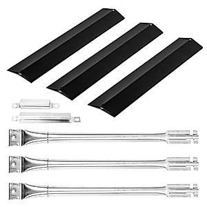 GRISUN Grill Replacement Parts for Oklahoma Joe Longhorn Combo Grills, Stainless Steel Grill Burner, Porcelain-Enameled Heat Plate with Adjustable Crossover Tubes