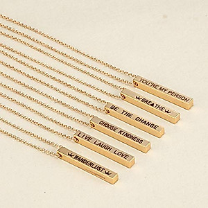 Personalized 4 Sided Vertical Bar Necklace Custom Text Engraved 3D Bar Pendant Stainless Steel Coordinate Jewelry for Couples