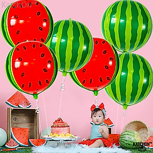 KatchOn, Big Watermelon Balloons for Watermelon Decorations - Pack of 6, 22 inch | 4D Watermelon Balloon for Watermelon Party Decorations | Summer Fruit Balloons for One In A Melon Party Decorations
