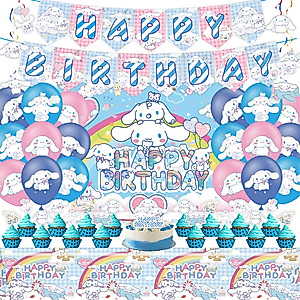 Kawaii Birthday Party Supplies Decorations Include Happy Birthday Banner, Balloon, Backdrop, Tablecloth, Hanging Swirls for Girls Birthday Party Supplies