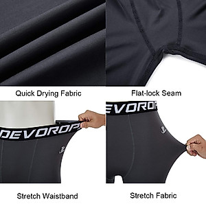 DEVOROPA Boys Leggings Quick Dry Youth Compression Pants Sports Tights Basketball Base Layer Gray S