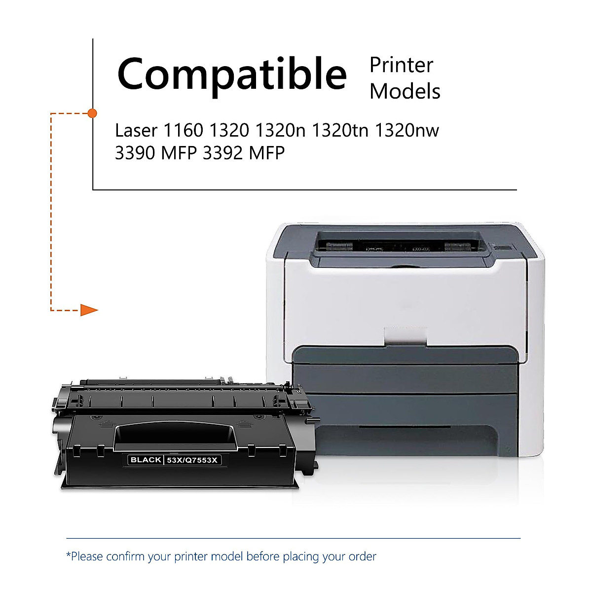 53X Toner Q7553X: 1 Pack Replacement for HP 53X Toner Cartridge P2014 P2014n P2015 P2015d P2015dn P2015x Printer, Black