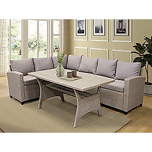 SIYAHOME PE Rattan Wicker Conversation, Weather Sectional Sofa Set with Table & Soft Cushions, Patio Outdoor Furniture, Brown