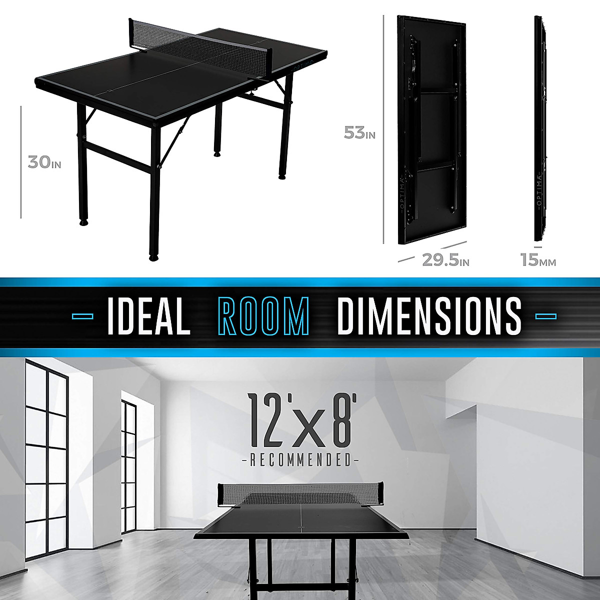 Franklin Sports Mid-Sized Table Tennis Table - Optimum Mid-Size Table - Perfect for Kids or Smaller Rooms - Easy Assembly - Pro Quality - 53" x 29.5", Blue/White