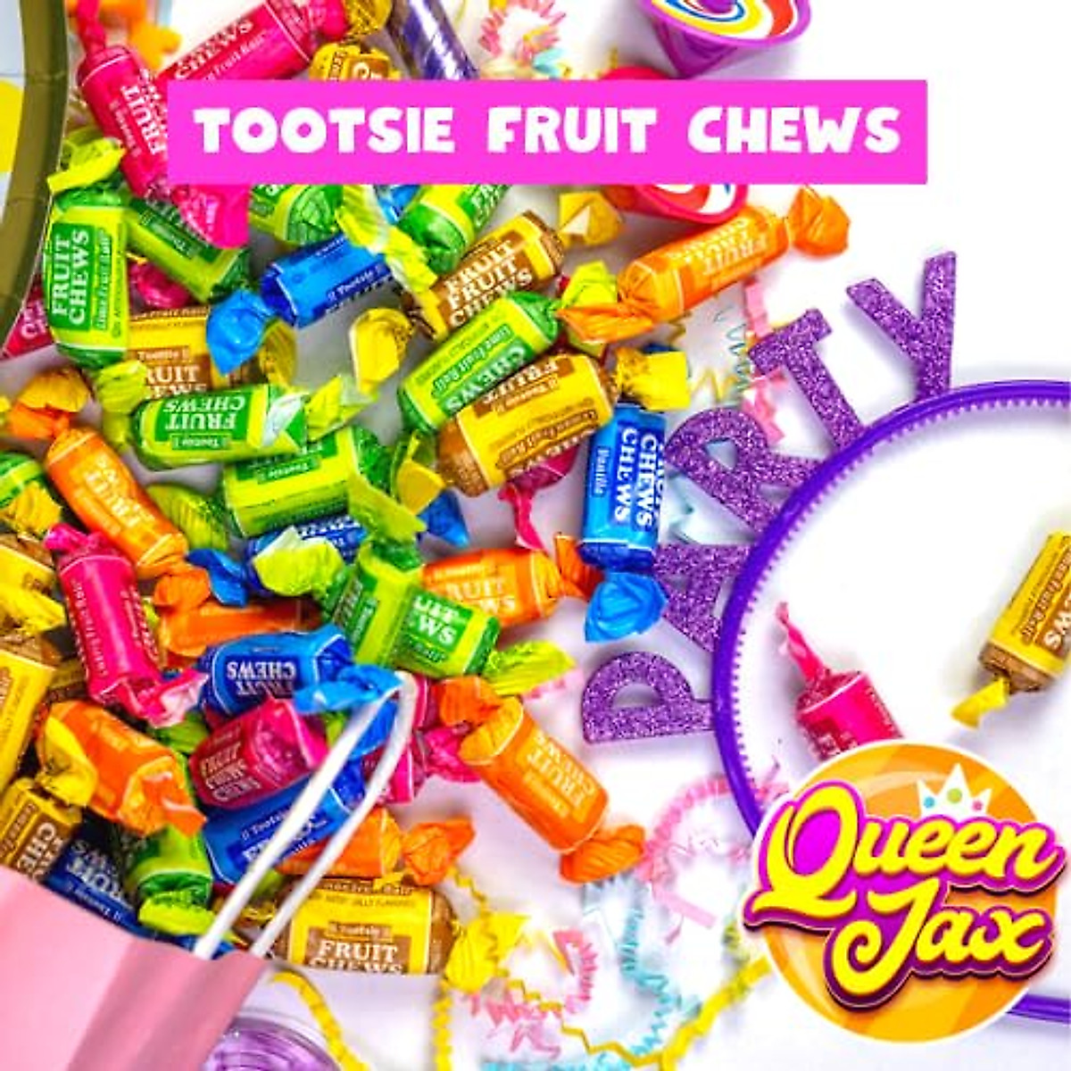 Fruit Chews - 1 Pound Bag - Assorted Candy - Chewy, Fruity and Delicious - Cherry, Lemon, Lime, Orange and Vanilla - QUEEN JAX - Individually Wrapped Candy - Fresh, Mouth Watering and Scrumptious Bulk Candy Bag - Buy In Bulk and Save!
