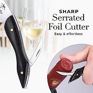 Zulay Wine Opener - Professional Corkscrew Wine Opener with Foil Cutter & Cap Remover - Double Hinged Wine Bottle Opener - Manual Wine Key for Servers, Waiters, Bartenders & Home Use - Ebony