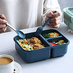 Iteryn Bento Box, Bento Box for Adults, 49 OZ 3 Compartments Bento Lunch Box with Spoon & Fork, Leakproof Bento Box, Microwave Safe