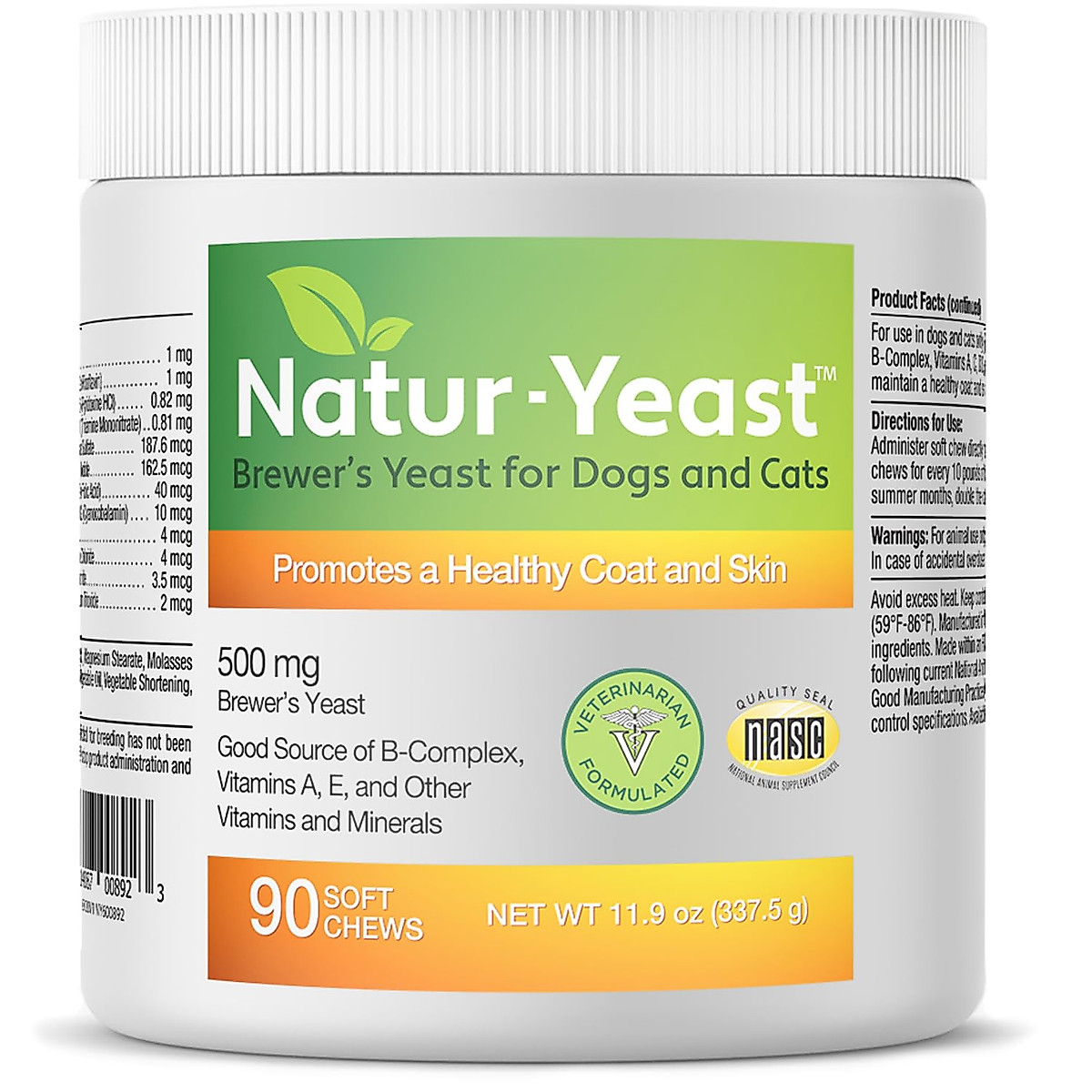 Green Pets Organics Natur-Yeast Brewer's Yeast for Dogs and Cats - Supports Immune System & Digestion, Promotes Healthy Skin & A Glossy Coat, 90 Soft Chews