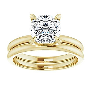 Solid Gold Engagement Ring Set for Women, Handmade 2 Carats Cushion Cut Moissanite Solitaire Ring Set Diamond Wedding Bridal Ring Anniversary Propose Gift Her, 10K/14K/18K, 925 Silver