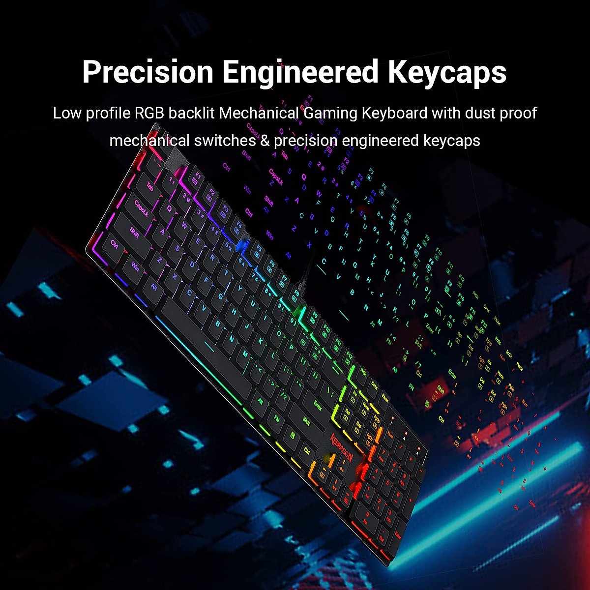 Redragon Mechanical Gaming Keyboard RGB LED Backlit Low Profile Wired Macro 96 Keys Red Switches, for Windows Gaming PC, Black