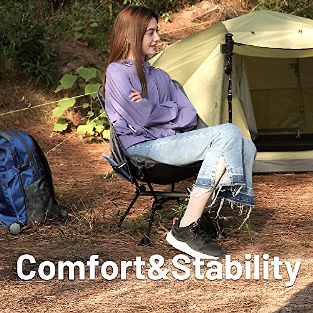 TIMBER RIDGE Camping Chairs 2 Pack, Ultralight Compact Portable Folding Chair with Side Pockets Packable Lightweight for Camping Backpacking Hiking Beach Grey