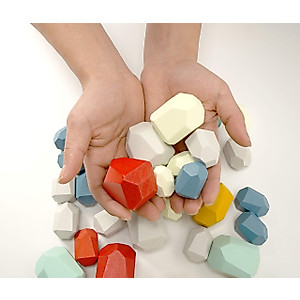 moderngenic Wooden Balancing Stacking Stones, 36pcs Wood Rocks, Building Blocks Set, Sorting and Stacking Games, Lightweight Natural Colorful Toys, Preschool Learning Educational Puzzle Toy