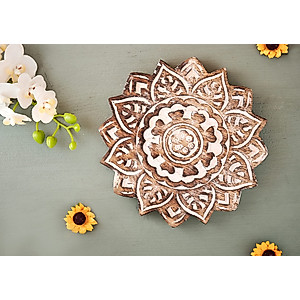 Set of 2 Wooden Trivets for Hot Dishes Pots and Pans Tea Pot Holders Nonslip Heat Resistant Kitchen Counter Accessories 8" Diameter Mandala Design (Design 2)