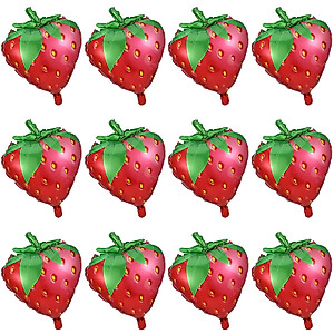 Tatuo 12 Pieces Spring Day Theme Party Balloon Aluminum Foil Balloon for Wedding Birthday Baby Shower Party Decorations Supplies (Strawberry)