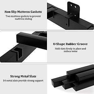 Sismplly King Size Bed Frame with Wooden Headboard, Heavy Duty Platform Bed with 12 inches Under Bed Storage, Black Metal Support System, No Box Spring Needed, Mahogany