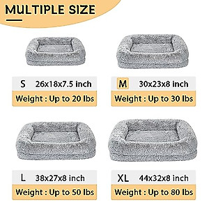 2 in 1 Calming Dog Beds for Medium Dogs, Dual Layer Orthopedic Egg Crate Foam & Memory Foam Faux Fur Shag Pet Mattress Warming Rectangle Cuddle Bed Comfy Anti Anxiety, Anti-Slip Washable Cover