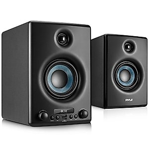 PyleUsa HiFi Active Bookshelf Speaker with Bluetooth - Audio Stereo Monitor Speaker System, 300W, Quality Sound for PC, TV, Desktops, w/USB, Micro SD, RCA Input, Black - PBKSP33BK