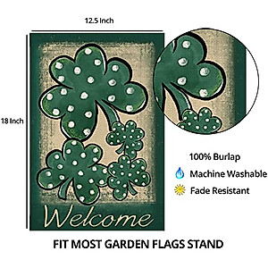Welcome St Patricks Day Garden Flag 12x18 Double Sided,Lucky Shamrock with Dots Small Yard Flag,Spring Saint Patrick Decors for Farmhouse Outside Outdoor Holiday