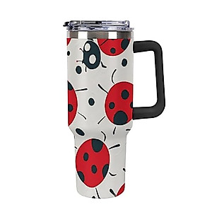 YTLKGFP 40 Oz Large Capacity Car Cup Red Black Spotted Ladybug Tumbler with Handle (Black) Straw Lid Insulated Stainless Steel Water Bottle Travel Mug Leak-proof Car Cup Keeps Cold Or Hot