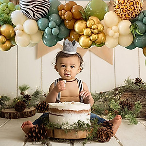 156pcs Jungle Safari Balloon Garland Arch Kit-Sage Green White Balloon with Tropical Animal Decoration for Boy Baby Shower, Wild One Birthday, Woodland Zoo Pals Party Supplies