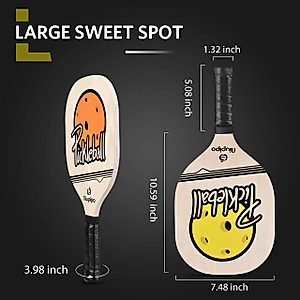 Wood Pickleball Paddles 4 Pack, Wooden Pickleball Set with 1 Carry Bag and 6 Balls, 7-ply Basswood, Pickleball Rackets with Ergonomic Cushion Grip, Pickleball Rackets, Yellow and Orange