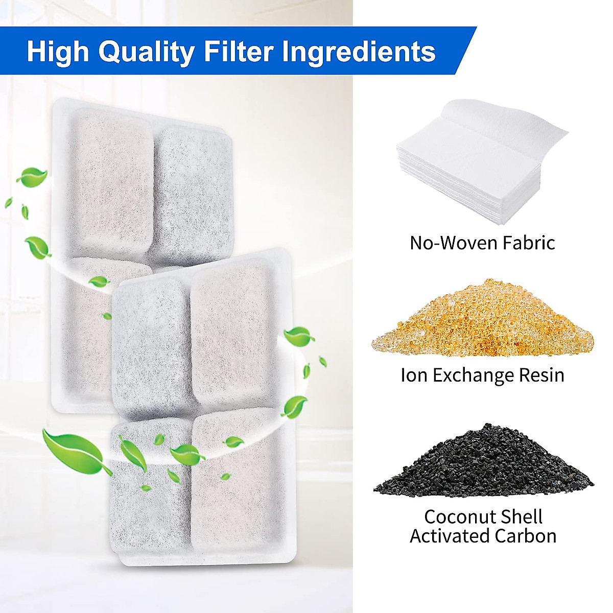 MyfatBOSS Cat Water Fountain Filter, 12 Pack Pet Water Fountain Filter Replacement with Coconut Activated Carbon Filter Compatible with furrybaby 64oz/2L Cat Water Fountain