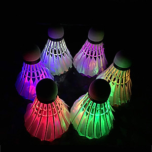 ZHENAN LED Badminton Shuttlecocks Dark Night Glow Birdies Lighting for Outdoor & Indoor Sports Activities (Feather_4pcs)