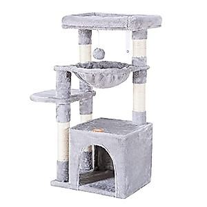 Heybly Cat Tree for Indoor Cats, Cat Tower condo for Kitten, Cat House with Padded Plush Perch, Cozy Hammock and Sisal Scratching Posts, Light Gray HCT003SW