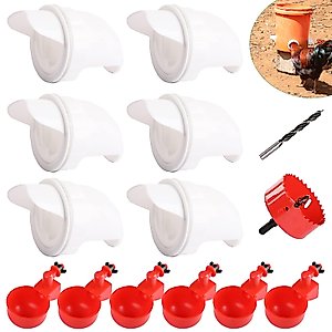 Chicken Feeder and Waterer Kit, 6 PCS Poultry Feeders No Waste and Chicken Water Cups for Buckets Barrels