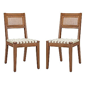 Amazon Brand - Rivet Erikson Vegan Leather Woven Dining Chair, Set of 2, 21.5"D x 18"W x 35.8"H, Beige