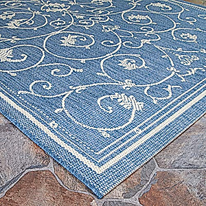 Couristan Recife Veranda Indoor/Outdoor Rug Champagne/Blue, 2'3" x 7'10" RUNNER