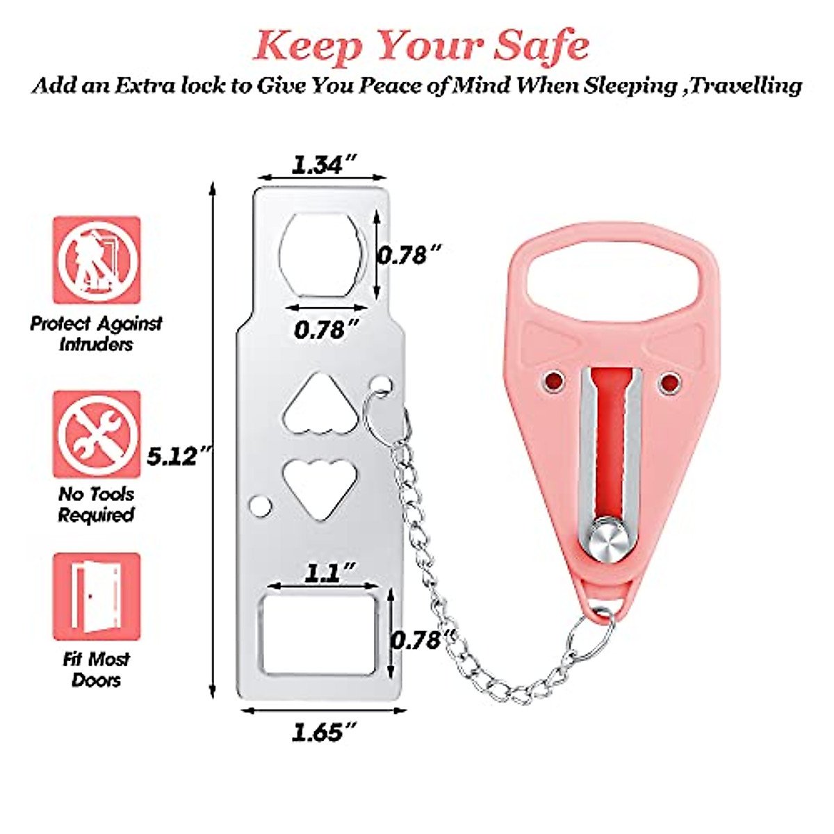 AceMining Portable Door Lock Home Security Door Locker Travel Lockdown Locks for Additional Safety and Privacy Perfect for Traveling Hotel Home Apartment College-Pink(1 Pack)