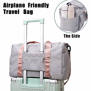 Small Gym Bag for Women,Waterproof Weekender Bag with Shoe Compartment & Wet Pocket,Travel Duffle Bag, Overnight Bag Carry on Bag Gym Tote Bag for Travel, Workout, Sport(Grey)