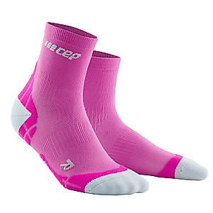 CEP Women's Ultralight Short Crew Sock Electric Pink/Light Grey Size 4