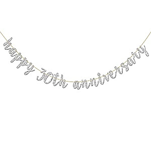 Glitter Silver Happy 30th Anniversary Banner - Thirty Theme Sign - 30th Birthday Banner - 30th Wedding Anniversary Party Bunting Decorations