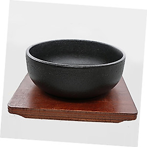 1 set Cooking Wood Cooker Food Cast Bibimbap Cookware Clay Casserole Sizzling Stew Tray Pot Stone Iron Rice Korean Household Soup Base with Bowl Style for Kitchen Induction Ramen