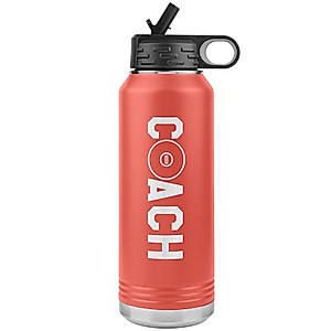 JFWcreations Wrestling Coach Water Bottle - 32oz Insulated Engraved Stainless Steel Flip Top with Straw Wrestling Coach Gift Coral