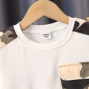 PATPAT Boy's 2 Piece Outfits Camouflage Print Short Sleeve Tee and Shorts Set with Pocket, Army Green, 11-12 Years