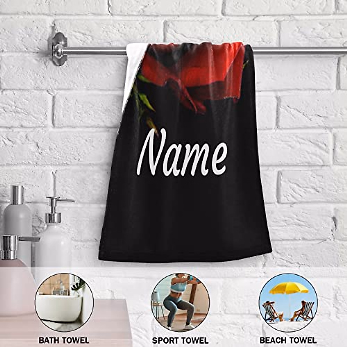 Red Rose Flower Close Up Custom Towels Set of 2 Hand Towel Personalized Name Face Towel Soft Dish Towels for Gym Bath Kitchen Decor 28x14 Inches