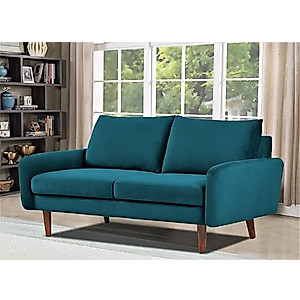 US Pride Furniture Kent Modern Velvet Loveseat Sofa, Comfortable 2 Seater Couch for Living Rooms and Small Spaces, Ideal Studio Apartment Furniture with Sleek Design, Greenish Blue
