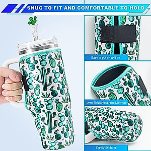 Reusable Neoprene Insulated Sleeves Cup Holder for Stanley 40oz Tumbler with Handle,Protective Water Bottle Sleeve Cover,with 2 Straw, Cleaning Brush and Straw Cover for Stanley Cup Accessories