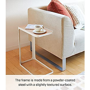 Yamazaki Home Small Metal and Wood Bedside Compact Side Table for Modern Living Room - Narrow C Shaped Slim End Table Steel One Size White