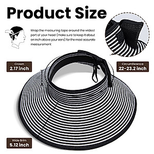 Simplicity Women's Straw Sun Hat Wide Brim Roll-up Sun Visor Black/White