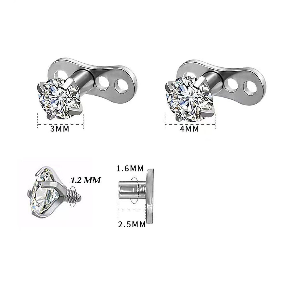 Piercingpops 9Pcs 14g Stainless Steel Cubic Zirconia/Opal Dermal Anchor Tops and Base Microdermals for Body Piercing (B: 9PCS-Mixed Style)