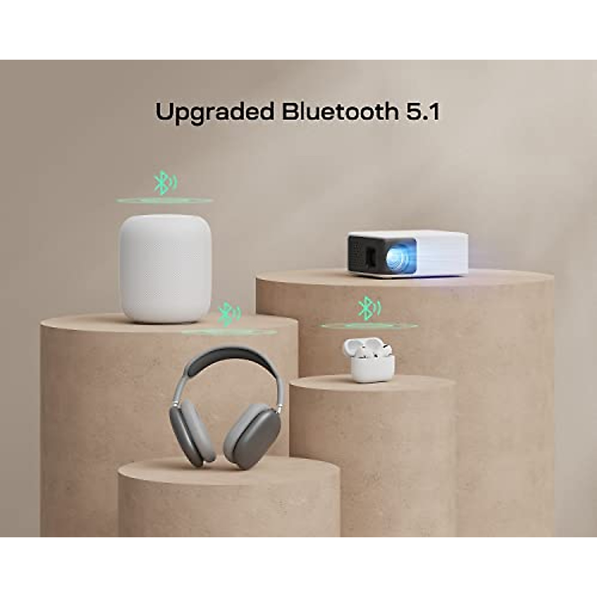 Mini Projector with WiFi Bluetooth, Portable Projector Full HD 1080P Support, YOTON Video Projector for Home Theater, Compatible with PC/Tablet/Fire Stick/iOS and Android Phone Projector