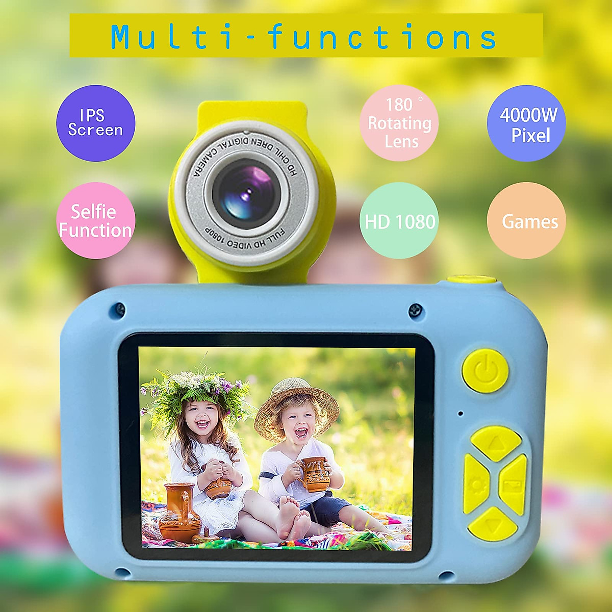 Kids Camera for Selfie with Flip Len for Boys Girls, Christmas Festival Birthday Gifts for Boys 3-12 Year Old, HD Digital Video Toddler Cameras Portable Educational Toy with 32GB SD Card(Blue)