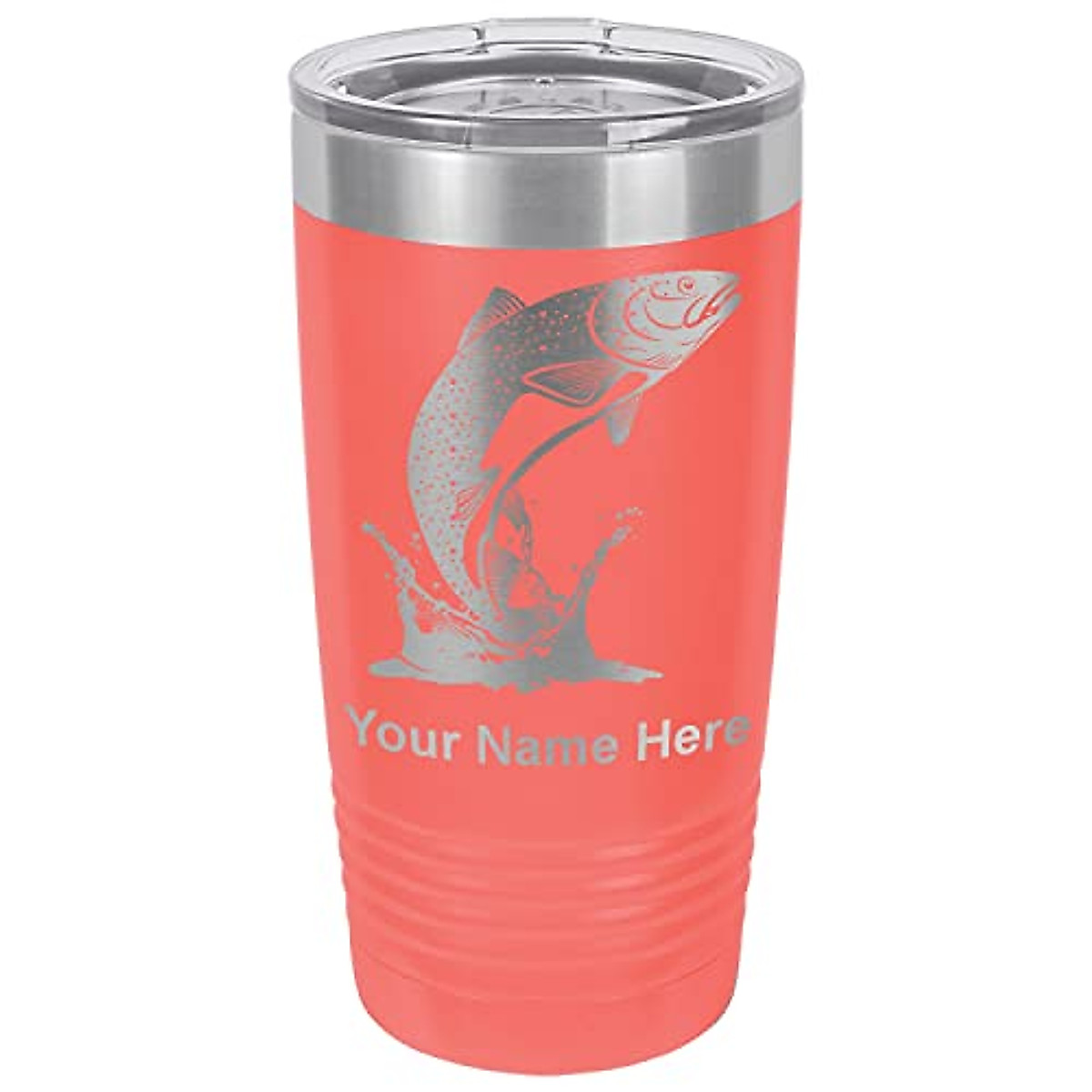 LaserGram 20oz Vacuum Insulated Tumbler Mug, Trout Fish, Personalized Engraving Included (Coral)