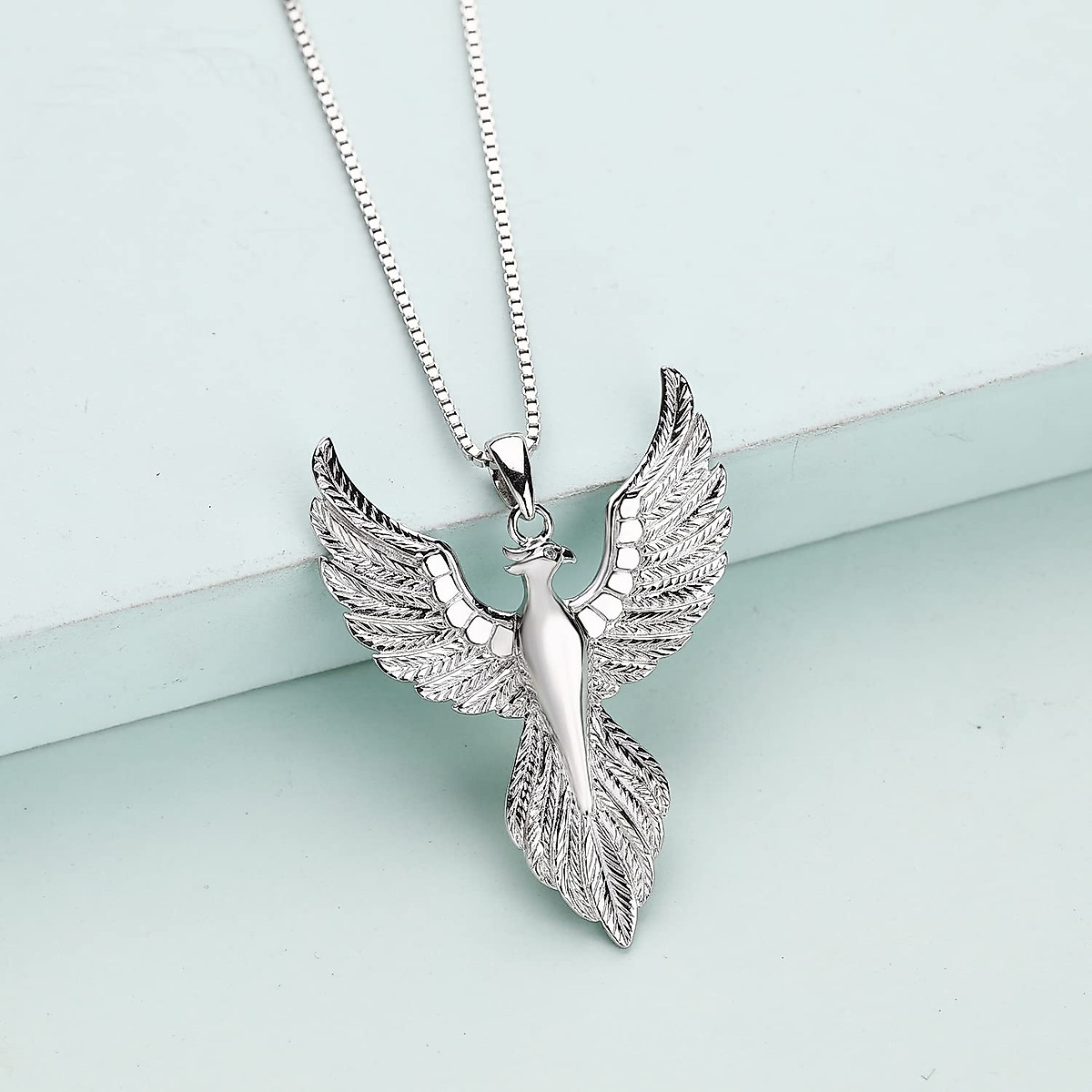 LQXY 925 Sterling Silver Phoenix Necklace, Rise From the Ashes Firebird Pendant Necklace for Women